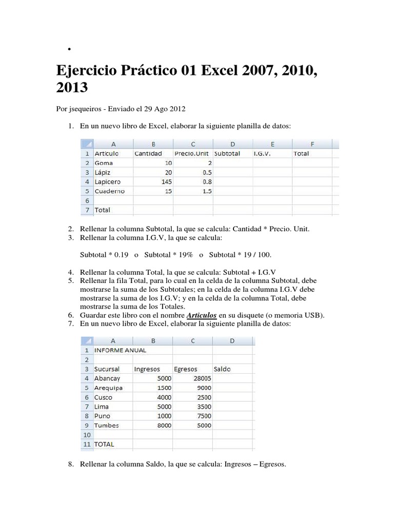 Ejercicio Práctico 01 Excel 2007 | Microsoft Excel | Informática y tecnología de la información