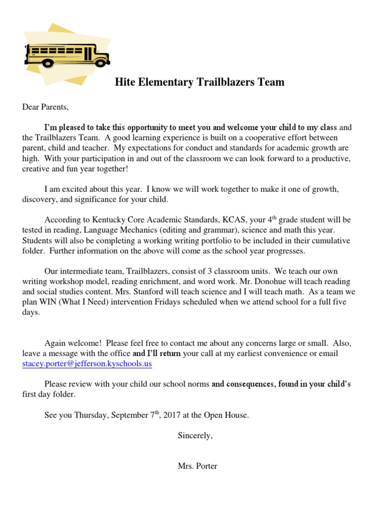 First of School Letter 2017 | PDF | Homework | Education Theory