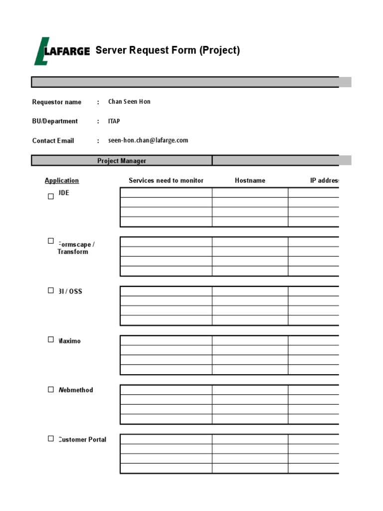 Server Request Form (Project) : Chan Seen Hon Itap | PDF