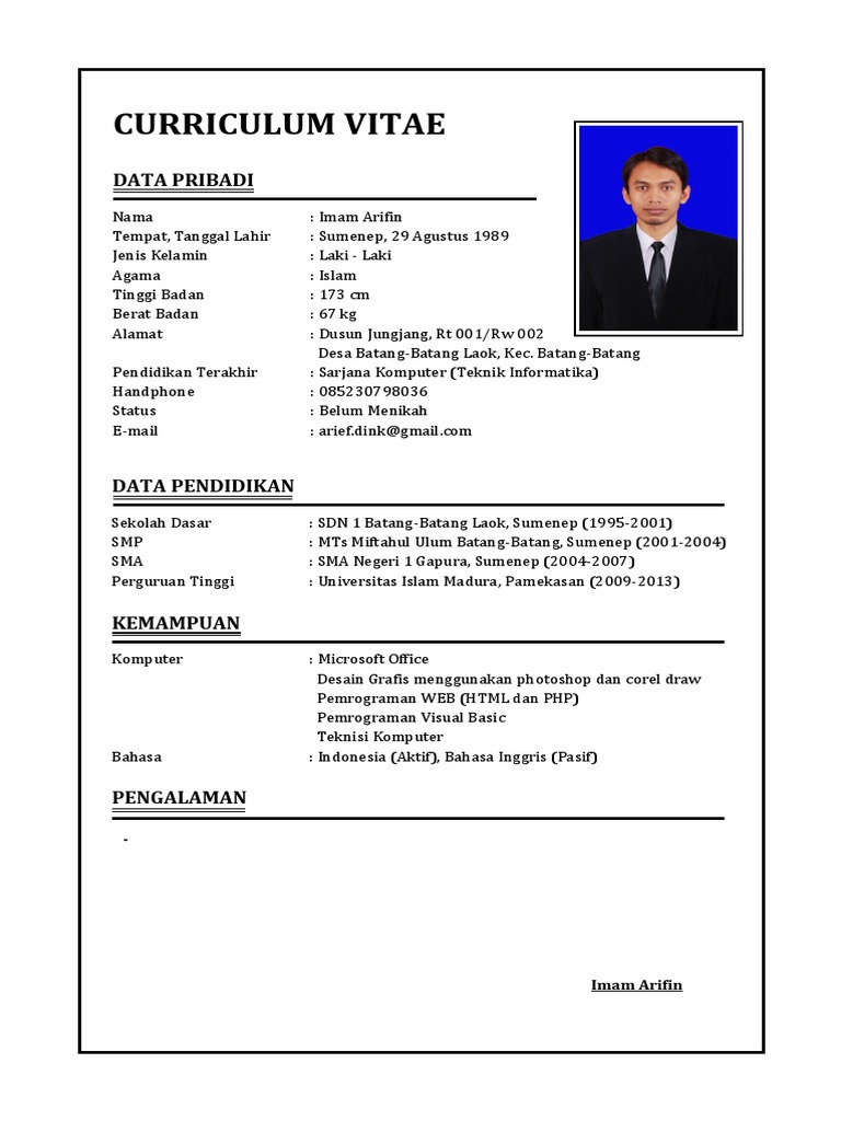 CV Imam Arifin | PDF
