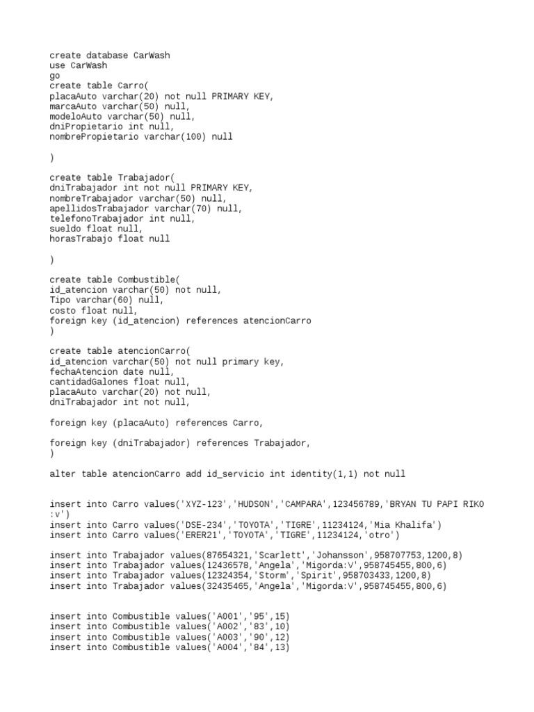 Carwash | PDF | SQL | Bases de datos
