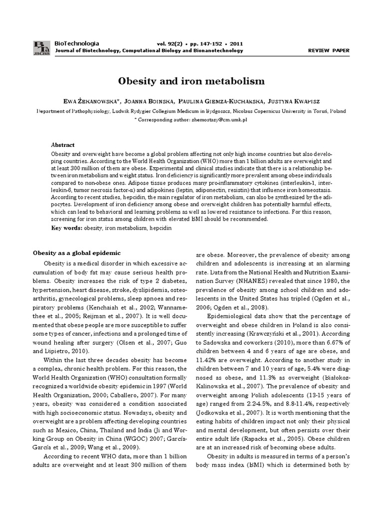 The Relationship Between Obesity and Iron Metabolism: A Review of the ...