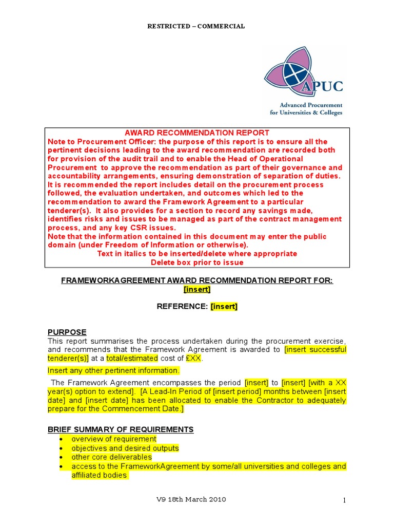 Award Report Template | PDF | Procurement | Business
