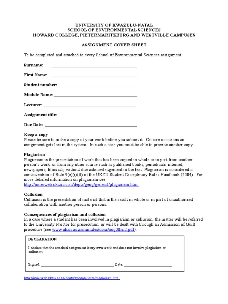 Plagiarism Coversheet | PDF