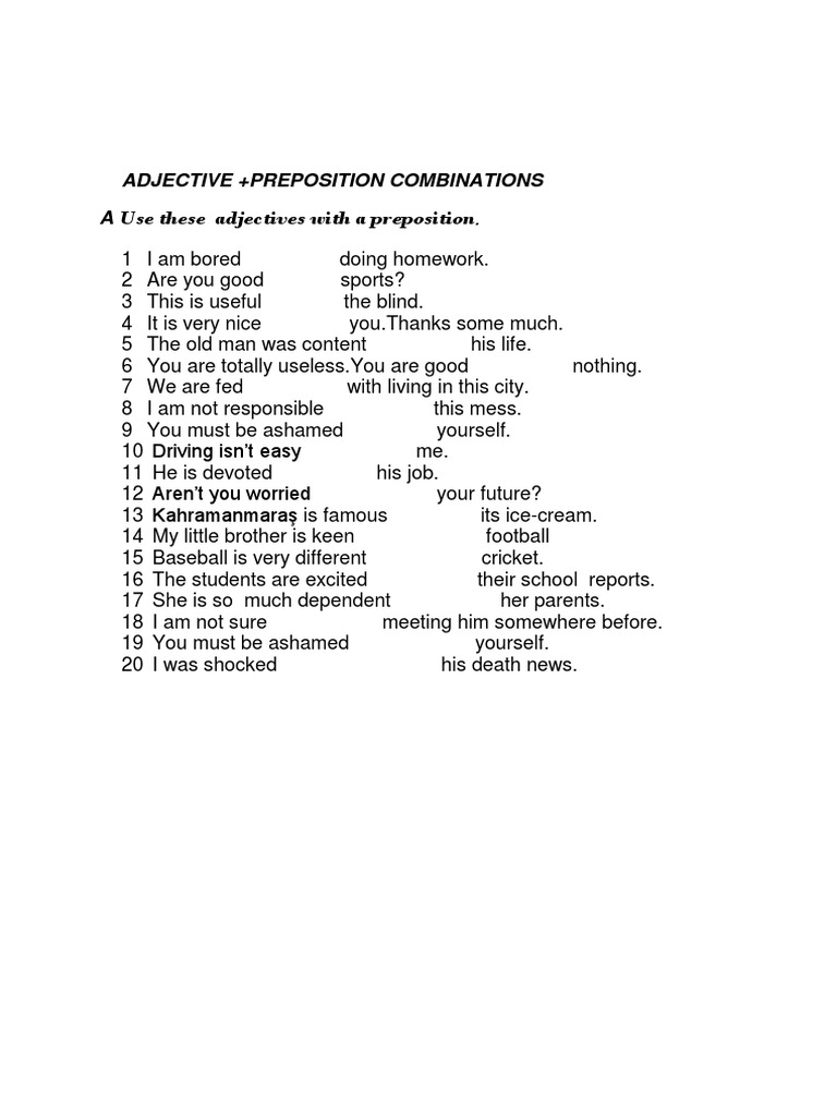 Adjective Preposition Combinations | PDF
