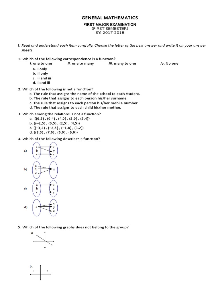General Mathematics First Quarter Exam | PDF | Logarithm | Function (Mathematics)