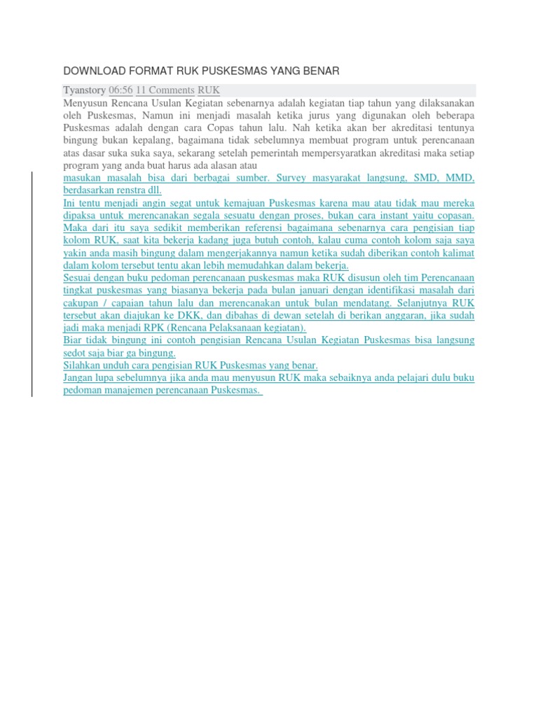 Format Ruk Puskesmas Yang Benar | PDF