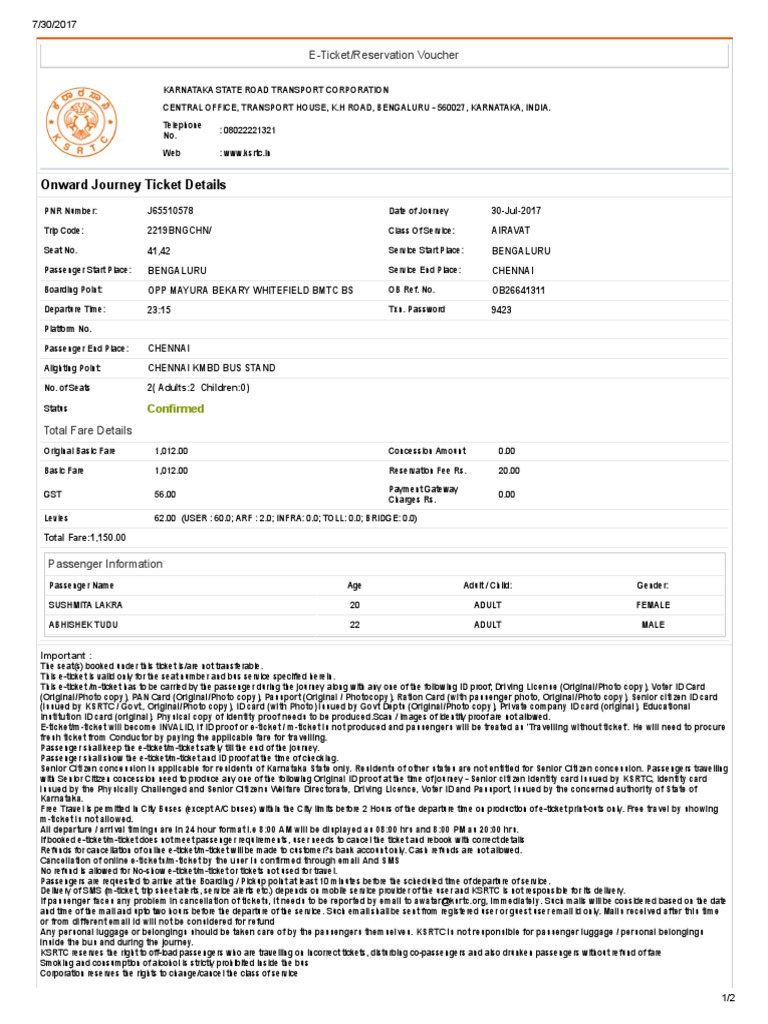 Bus Ticket PDF | Download Free PDF | Identity Document | Ticket (Admission)