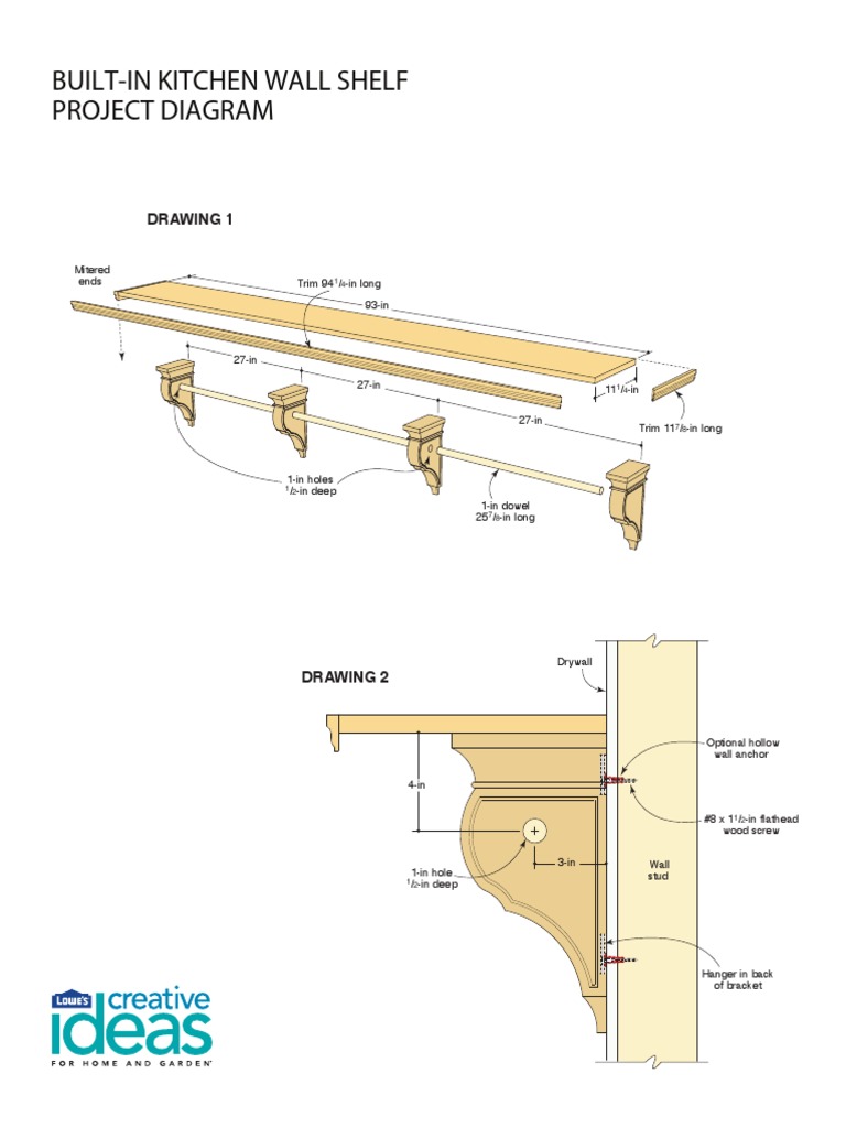 Built-In Kitchen Wall Shelf Project Diagram: Drawing 1 | PDF