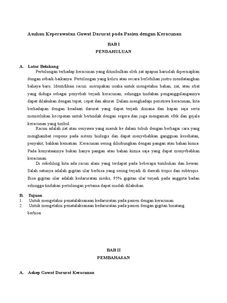 Asuhan Keperawatan Gawat Darurat Pada Pasien Dengan Keracunan | PDF | Pengembangan Diri ...