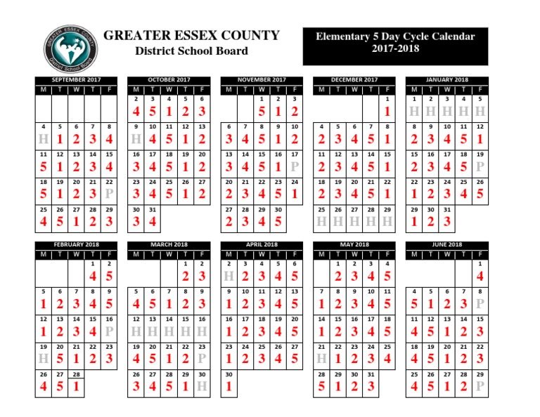 Elementary Revised 5 Day Cycle 2017 2018 | PDF