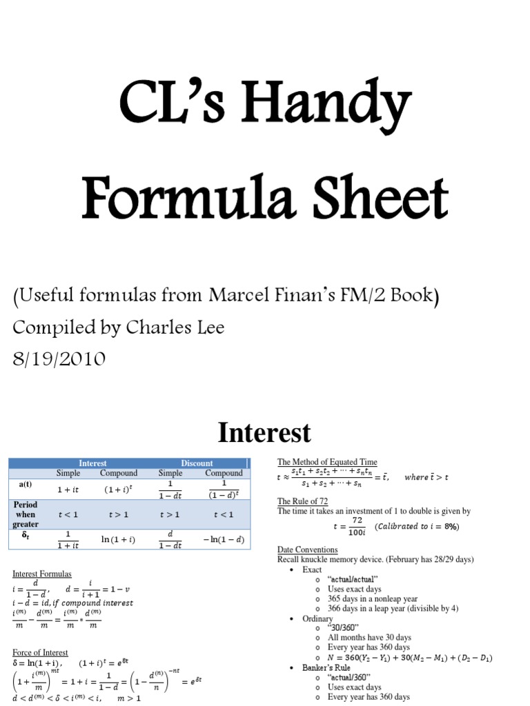 Exam FM Formula.pdf | Bonds (Finance) | Yield (Finance)