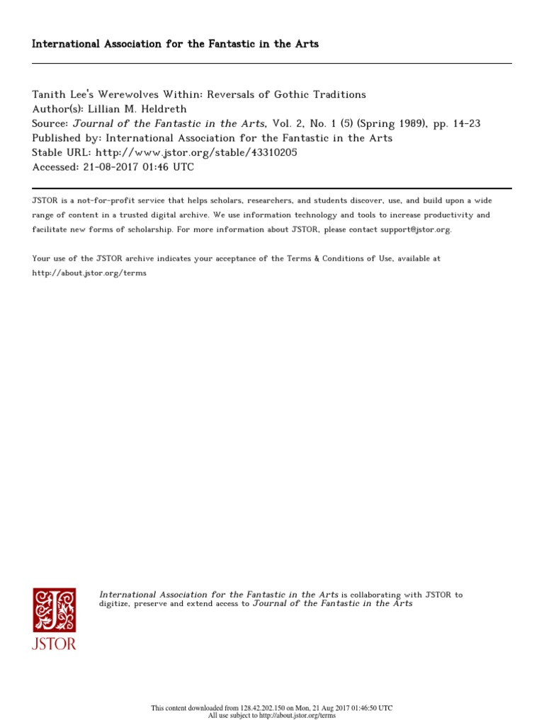 Tanith Lee's Werewolves Within: Reversals of Gothic Traditions | PDF ...