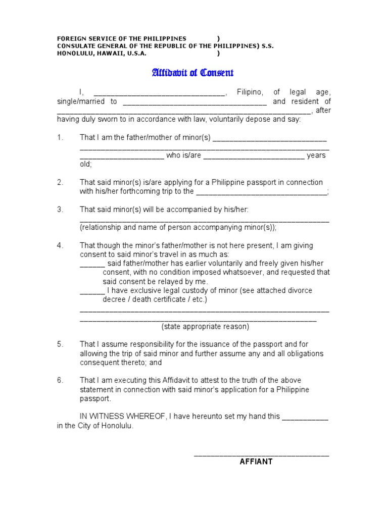 Sample Affidavit of Consent PDF | PDF | Law | Wellness