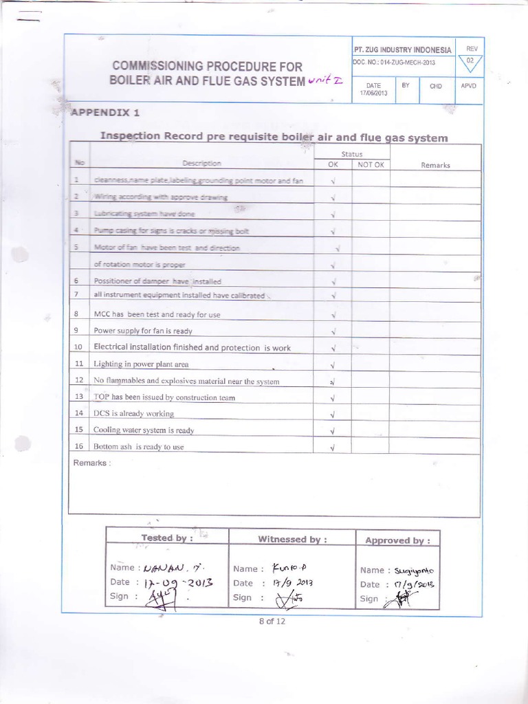 Commissioning Report For Boiler Air and Flue Gas System Unit 1 | PDF ...