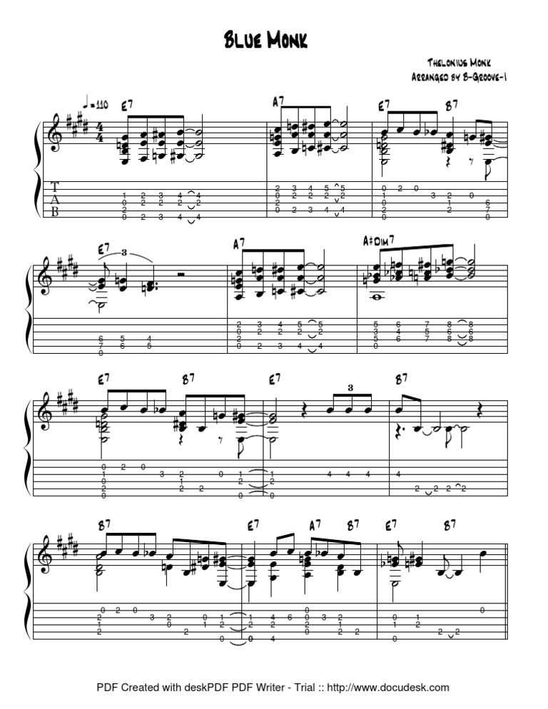 Blue Monk Guitar Chord Solo | PDF | Irish Musical Instruments | Guitar ...