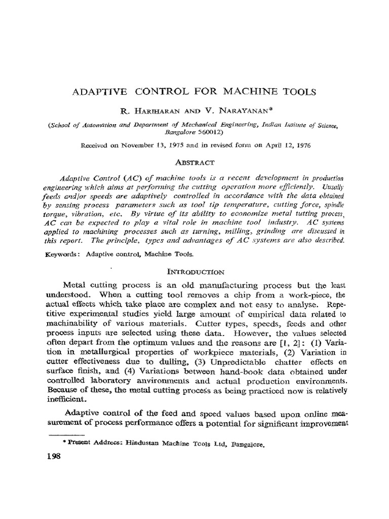 Adaptive Control | PDF | Machining | Drilling