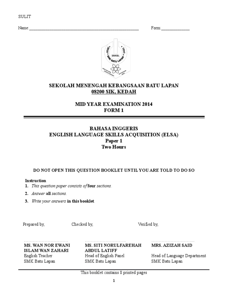 Form 1 Exam PT3 Formatted | PDF | Languages