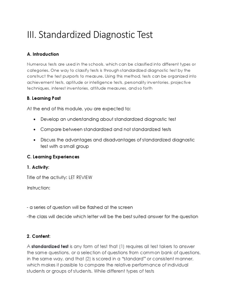 Module Diagnostic Test | Test (Assessment) | Educational Assessment