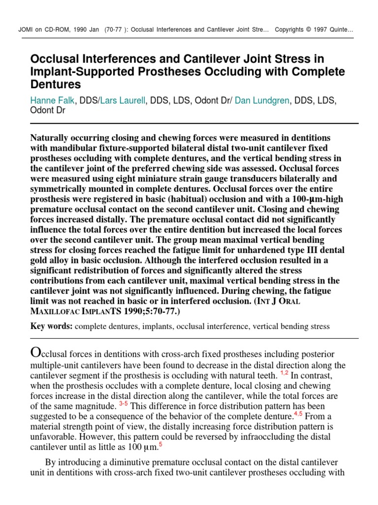Occlusal Interferences and Cantilever Joint Stress in Implant-Supported ...