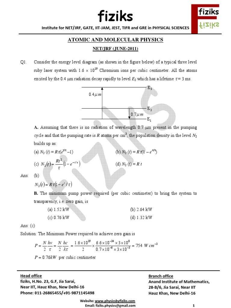 7.atomic and Molecular Physics - NET-JRF - VKS | PDF | Interference (Wave Propagation ...