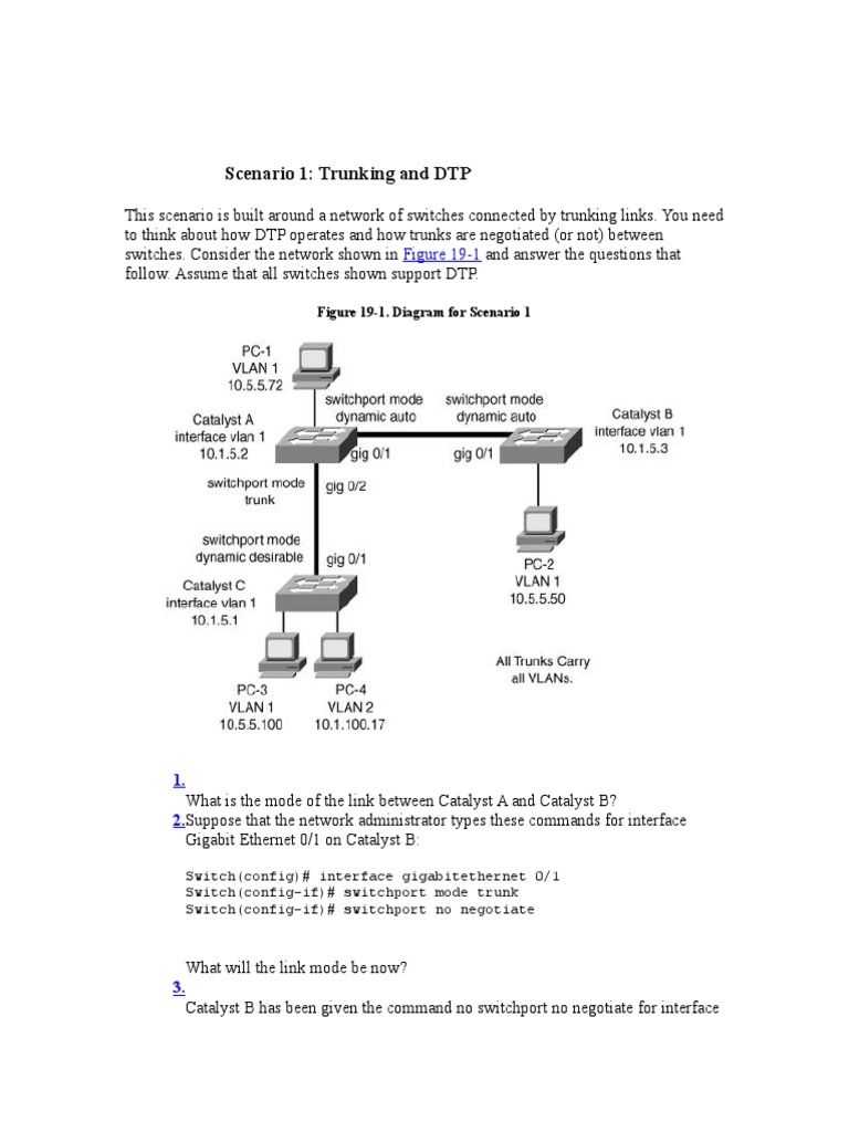 Scenario 1: Trunking and DTP: Figure 19-1 | PDF | Network Switch ...