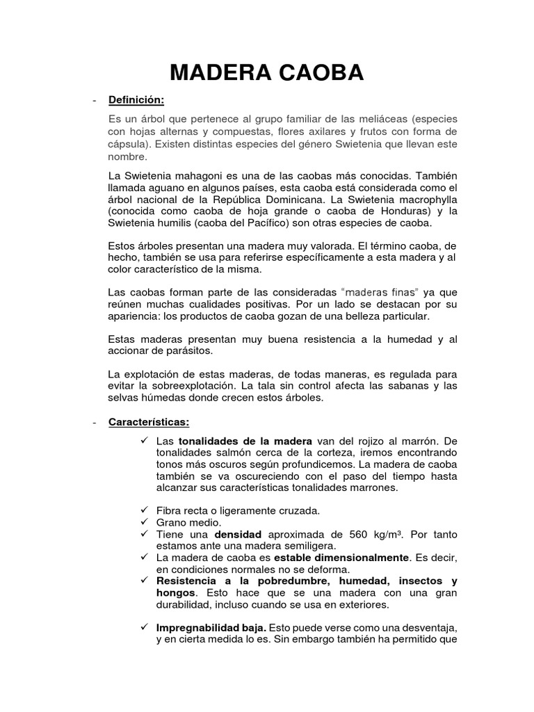 Características y usos de la caoba | PDF | Madera | Plantas
