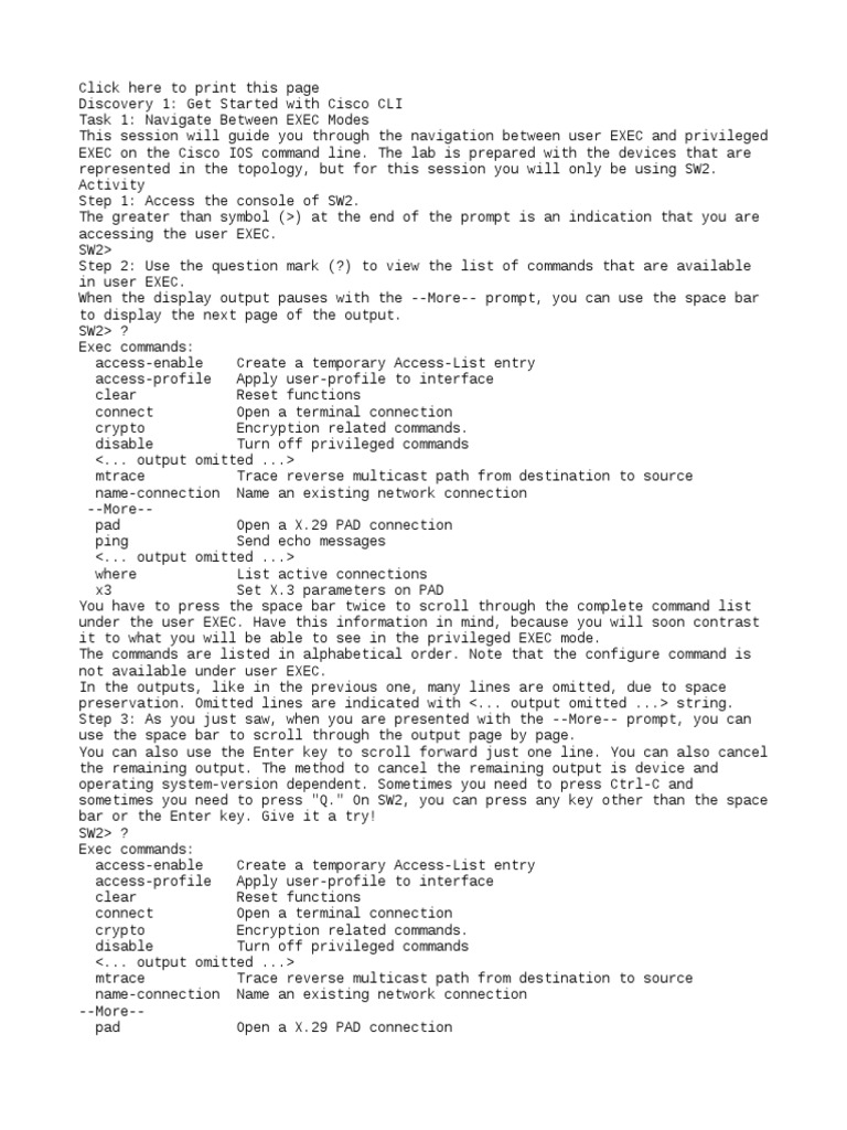 Navigating Cisco IOS Command Line Interface Modes and Utilizing Context-Sensitive Help | PDF ...