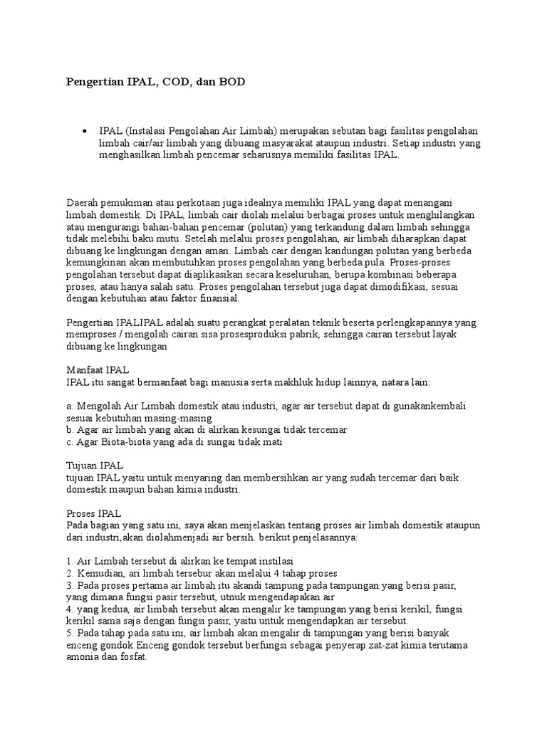 MENGERTIKAN IPAL, COD, DAN BOD | PDF