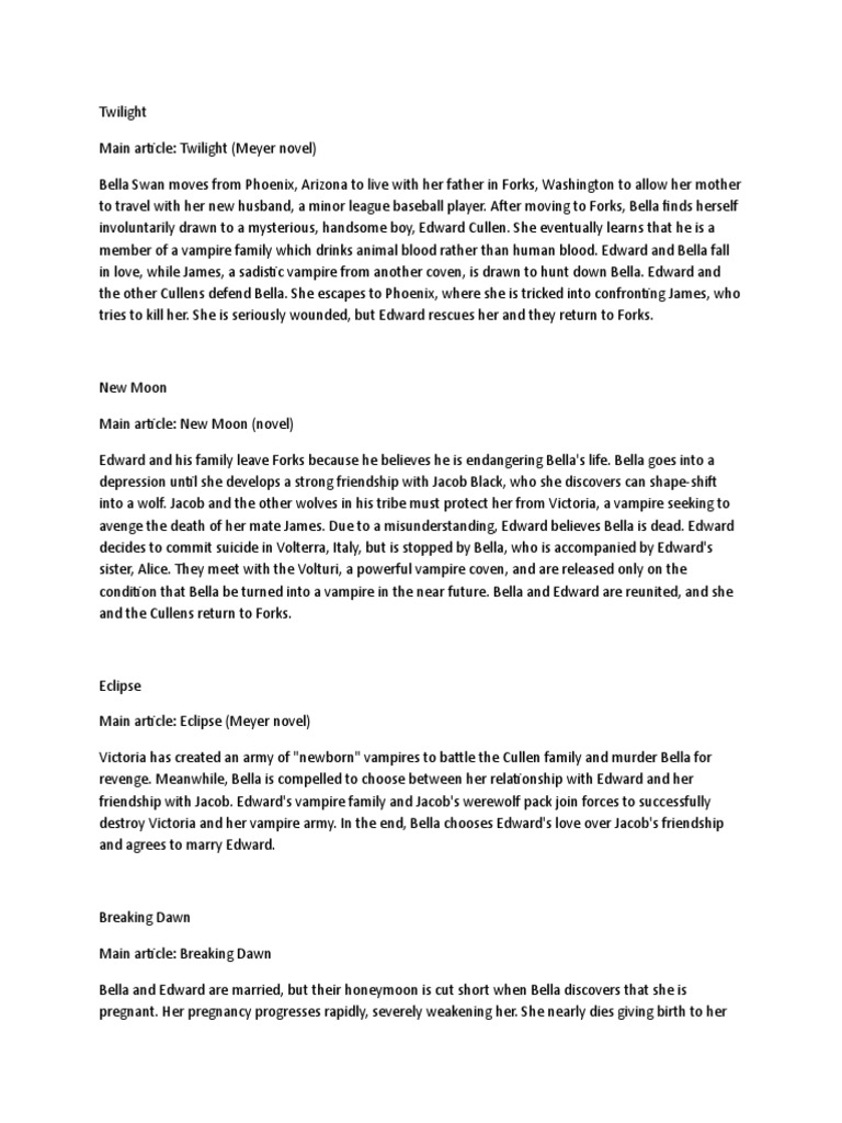 Twilight Summary | PDF | Twilight (Novel Series) | Vampire Novels