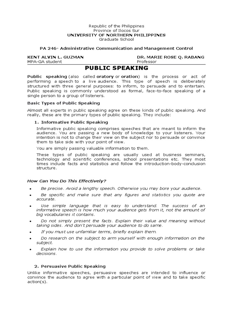 Public Speaking: Speech Audience | PDF | Public Speaking | Human ...
