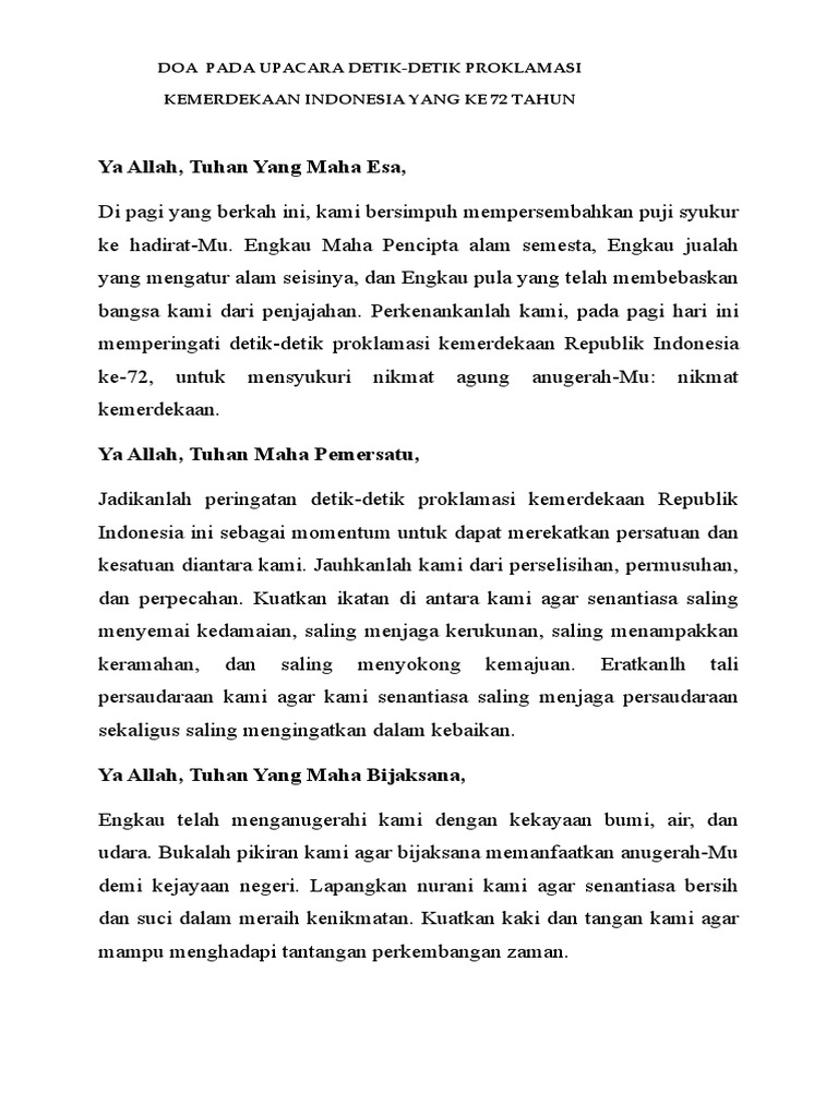 Teks Doa HUT RI 72 | PDF | Agama & Spiritualitas | Gaya Hidup