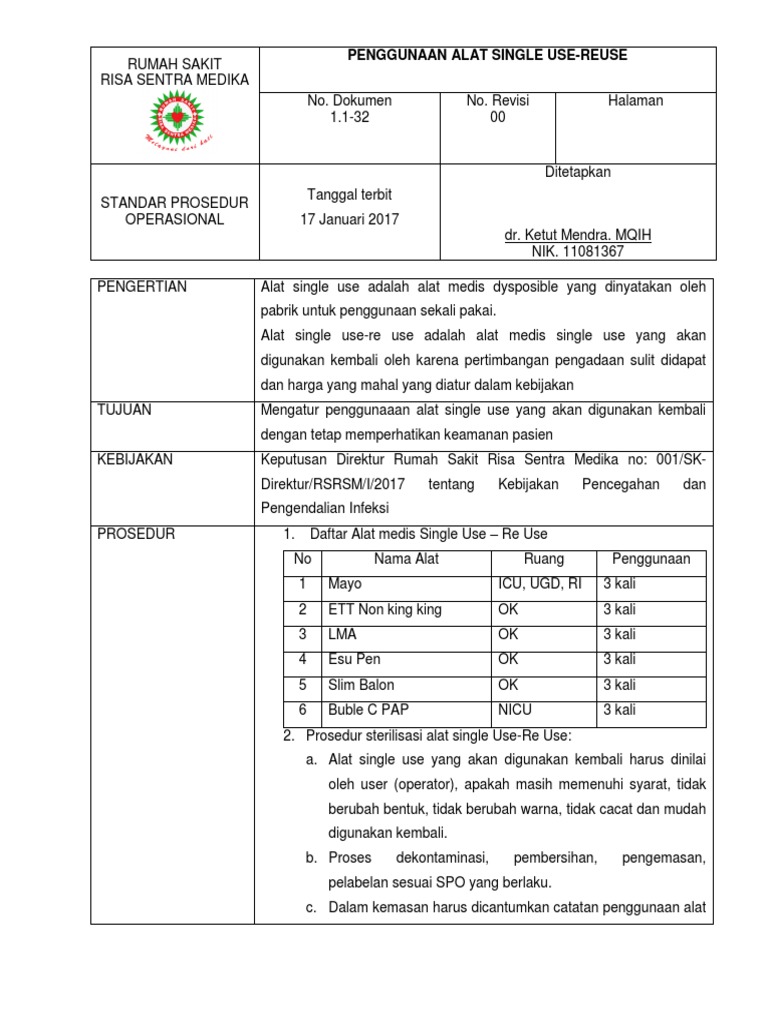 SPO (32) Penggunaan Alat Single Use-Reuse | PDF