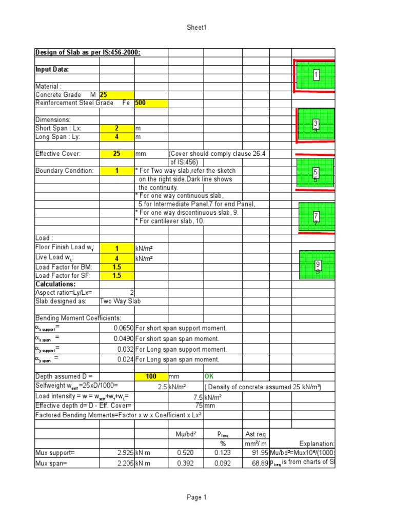 Two Way Slab Design Excel Sheet | PDF | Applied And Interdisciplinary ...