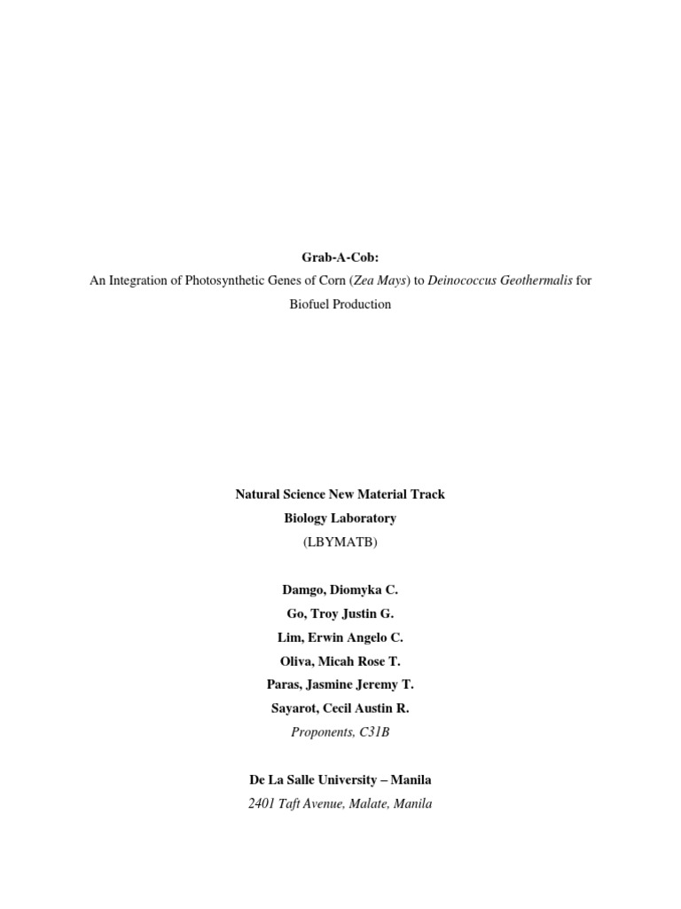 LBYMATB Biotechnology Project Proposal | PDF | Bacteria | Ethanol
