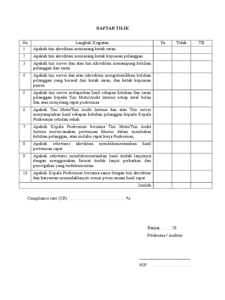 Daftar Tilik Kepuasan Pasien | PDF