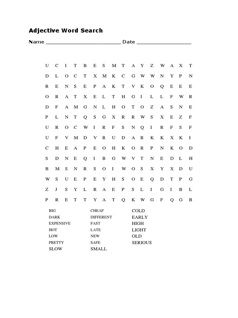 Adjective Word Search | PDF