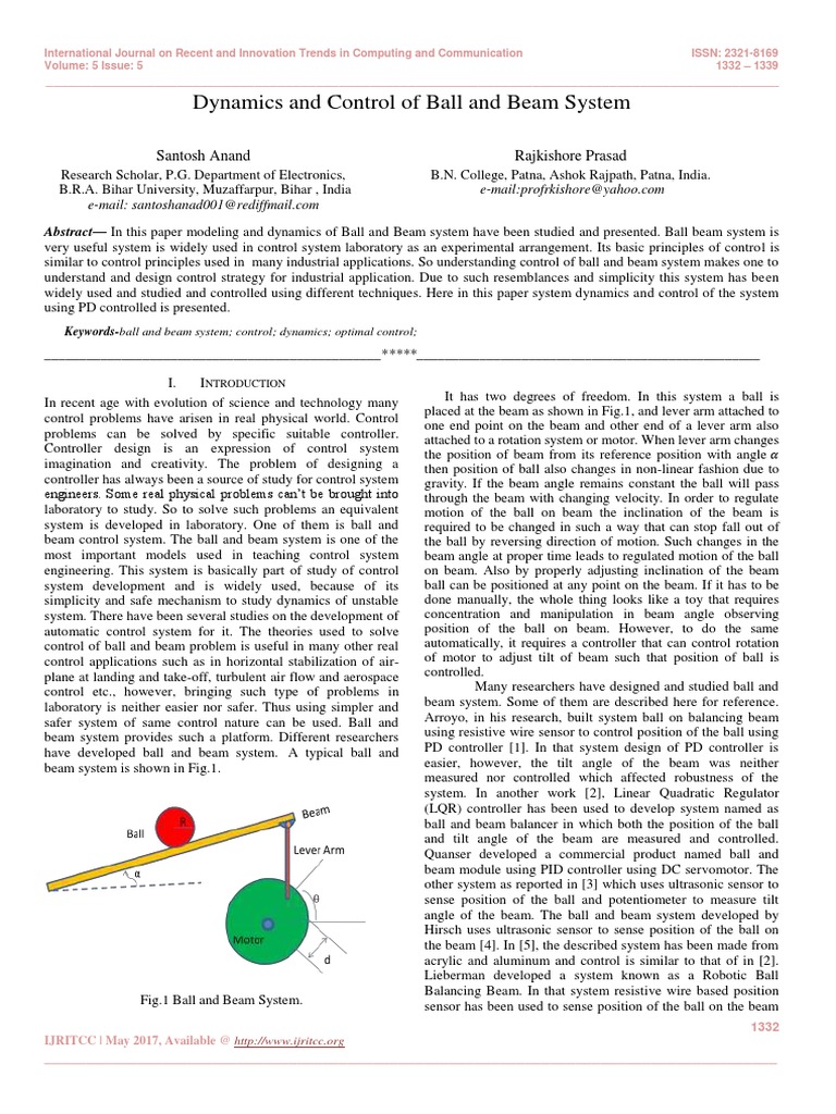 Dynamics and Control of Ball and Beam System | PDF | Sine | Torque