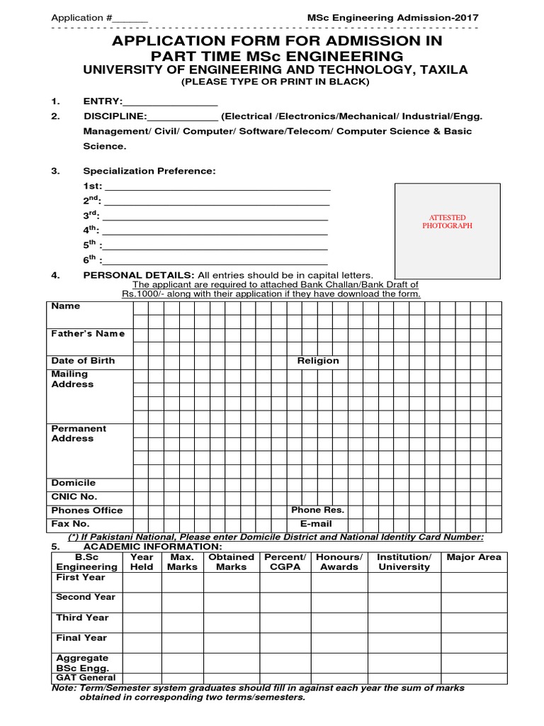 MSC Part Time Application Form 2017 | PDF | Bachelor Of Science | Master Of Science
