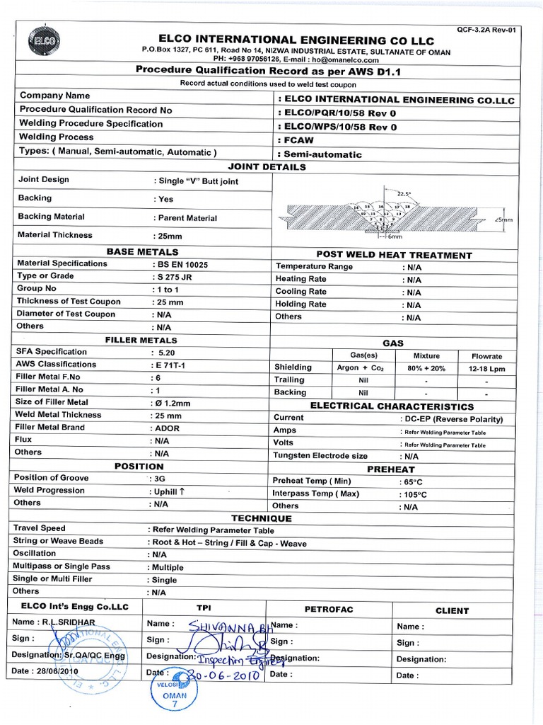 PQR-3G FCAW Sample | PDF
