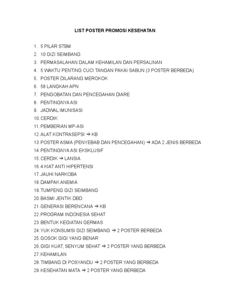 List Poster Promkes | PDF | Kesehatan Holistik