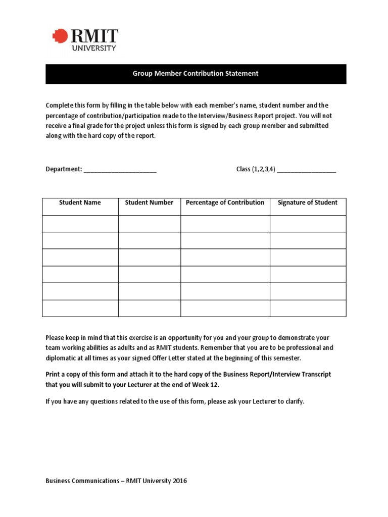 Business Report Contribution Form | PDF