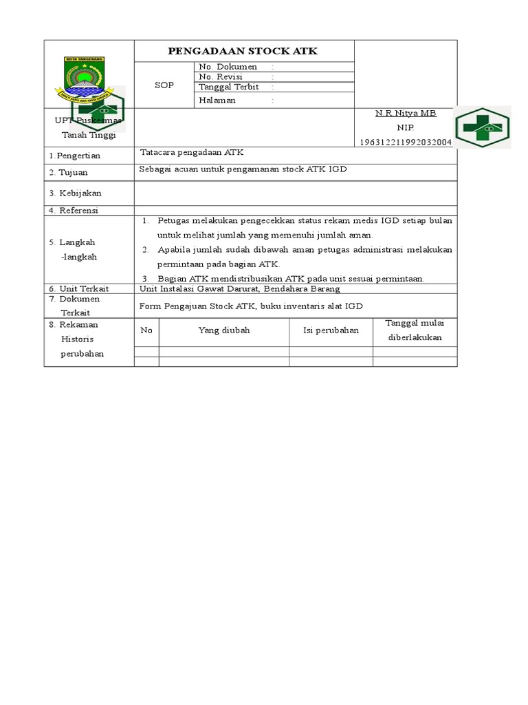 SOP Pengadaan Stock ATK UGD | PDF