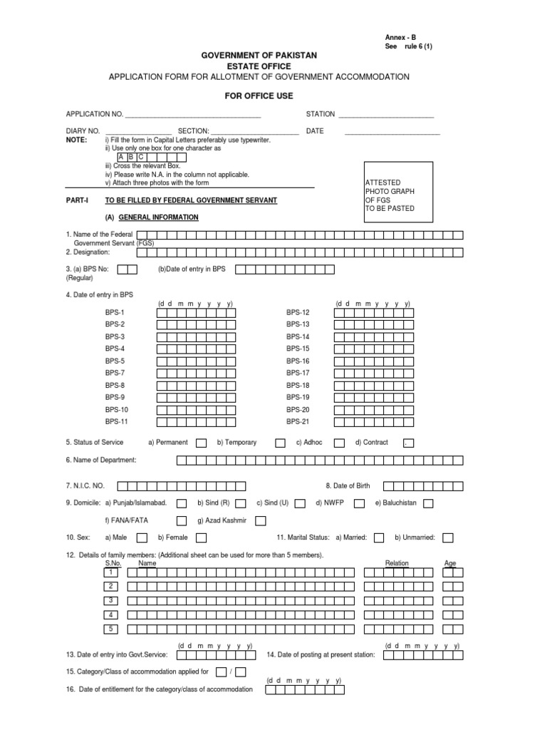 Application Form For Allotment of Government Accommodation PDF | PDF ...