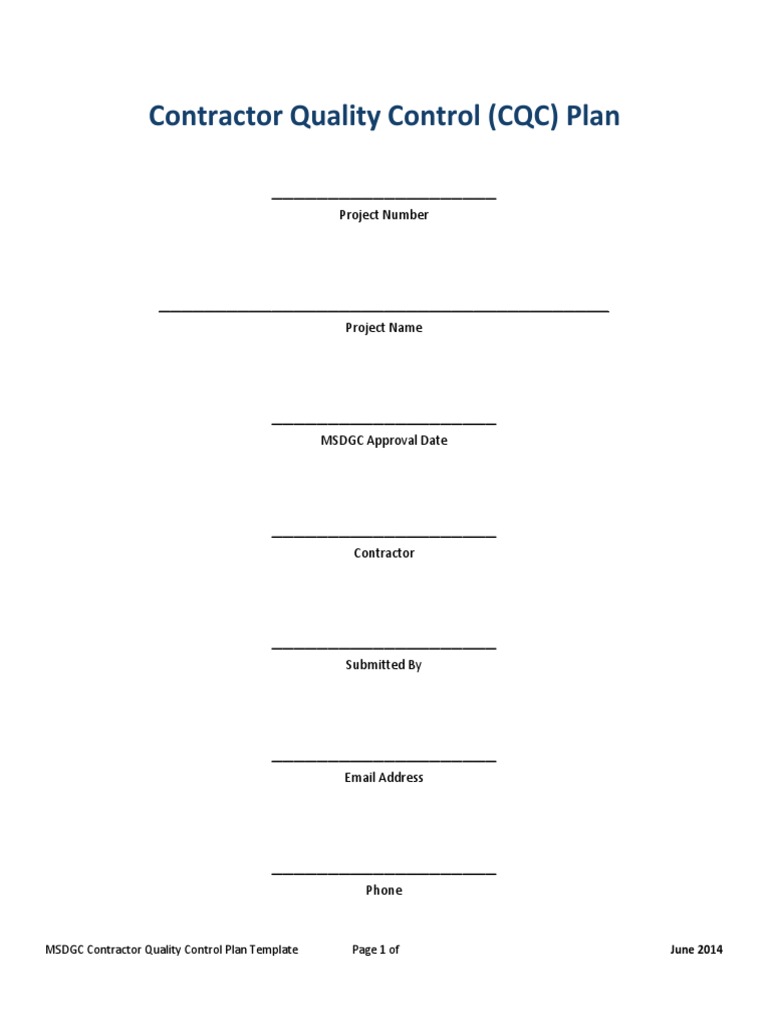 Contractor Quality Control (CQC) Plan: Project Number | PDF