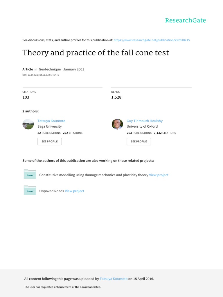 Theory and Practice of The Fall Cone Test | PDF | Yield (Engineering ...