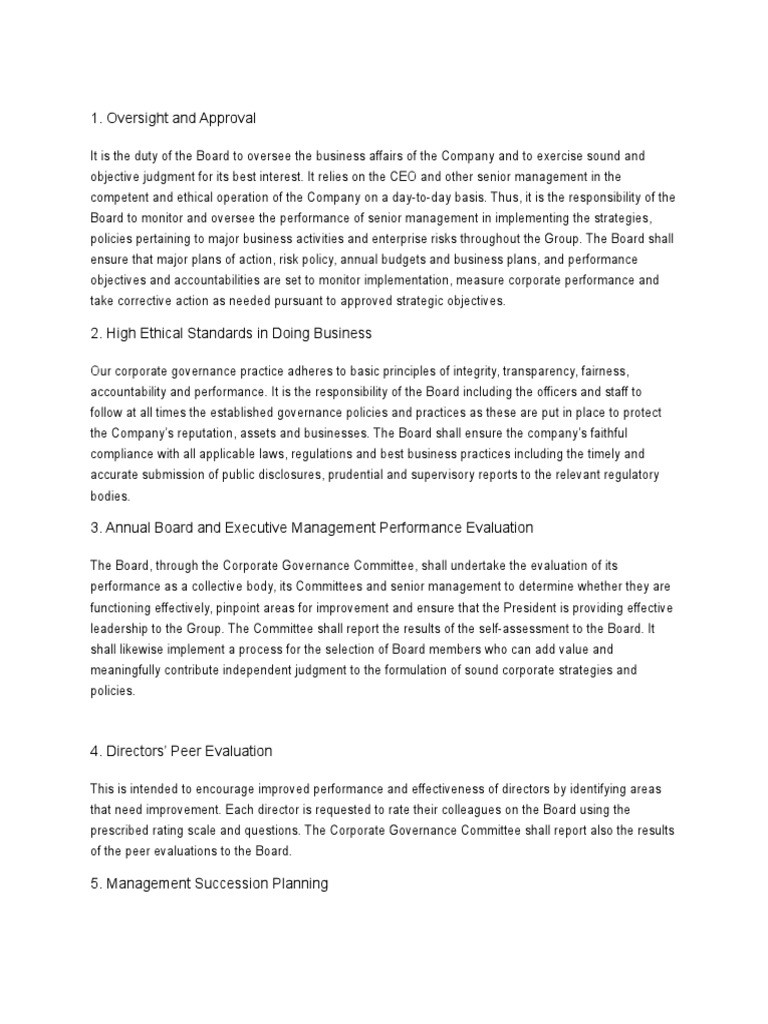 Oversight and Approval | PDF | Corporate Governance | Governance