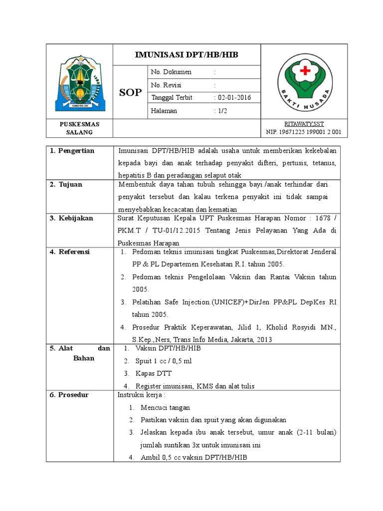 Prosedur Imunisasi DPT/HB/HIB | PDF