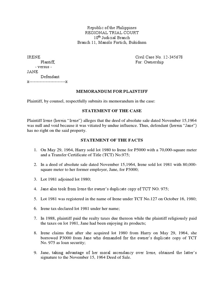 Sample Legal Memoranda | Deed | Mortgage Law