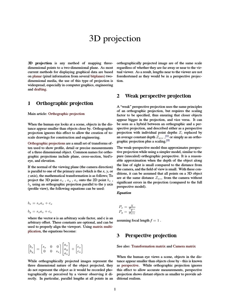 3D Projection: 1 Orthographic Projection 2 Weak Perspective Projection | PDF | Projective ...